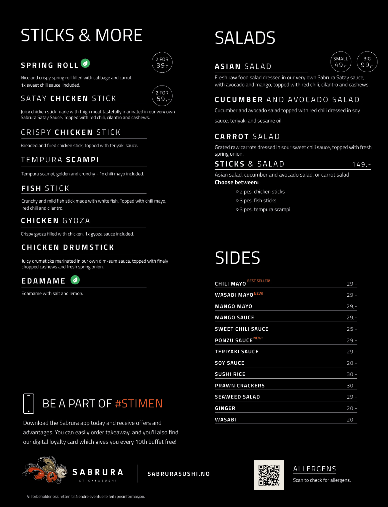 Sabrura menu | Sabrura Sticks & Sushi