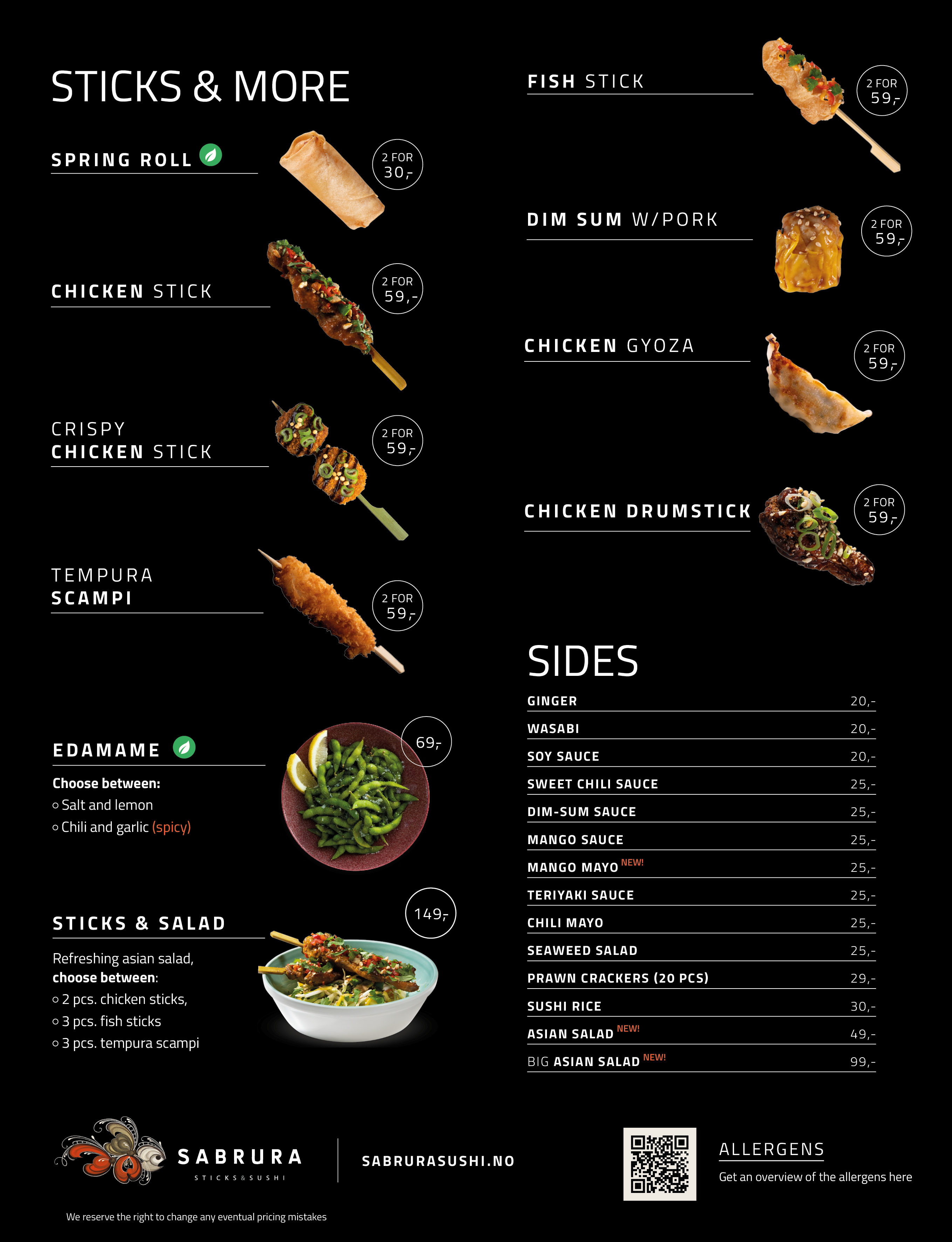 Sabrura menu | Sabrura Sticks & Sushi